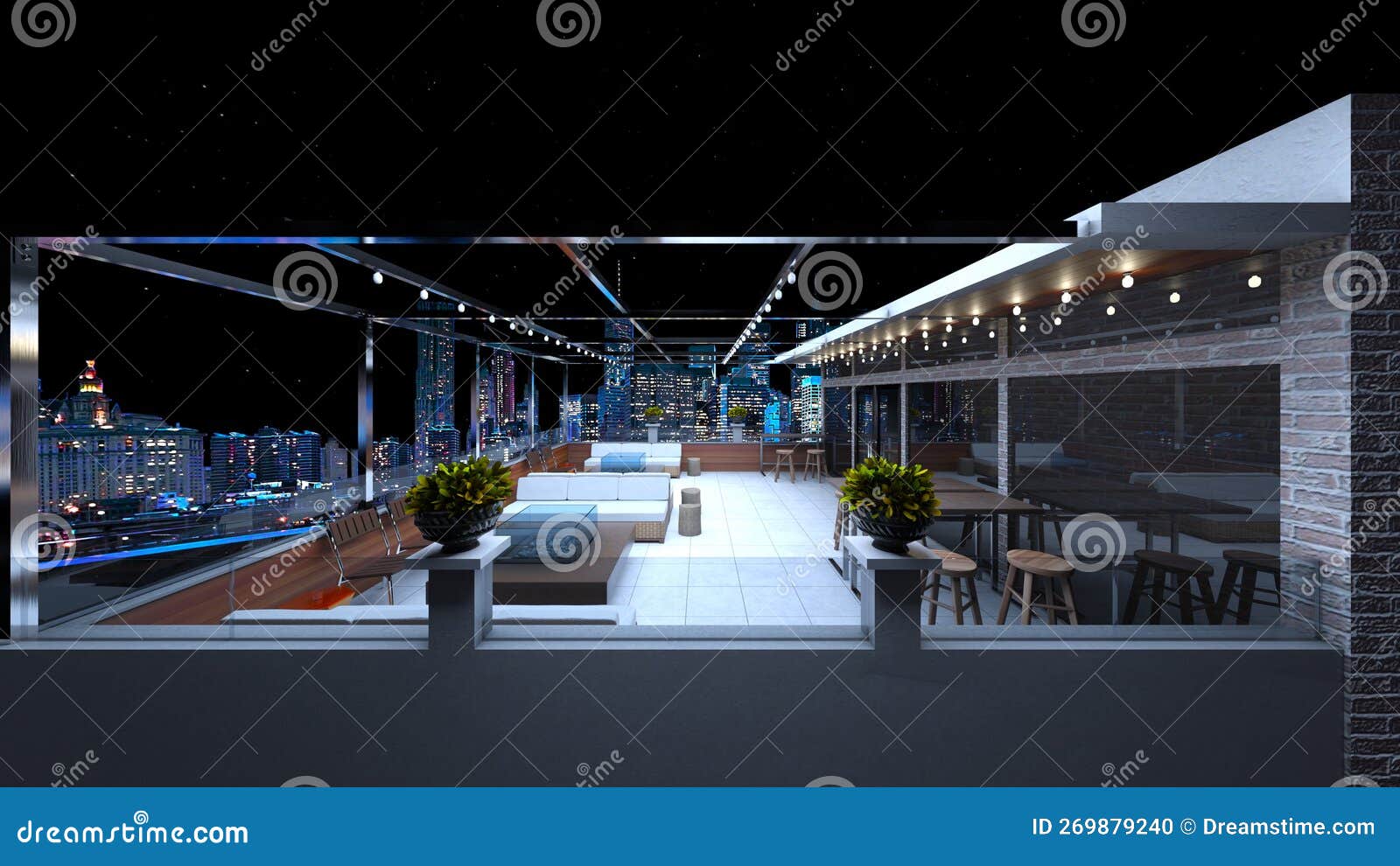 3D Rendering of the Rooftop Terrace Stock Illustration - Illustration ...
