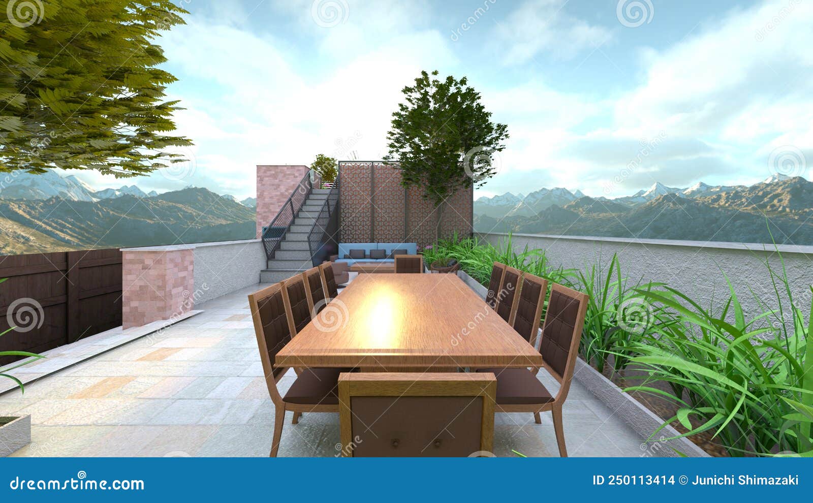 3D Rendering of the Rooftop Terrace Stock Illustration - Illustration ...
