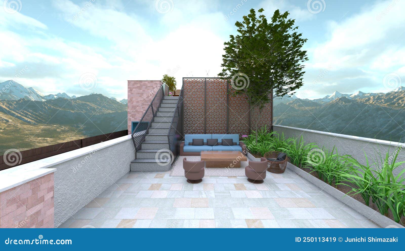 3D Rendering of the Rooftop Terrace Stock Illustration - Illustration ...