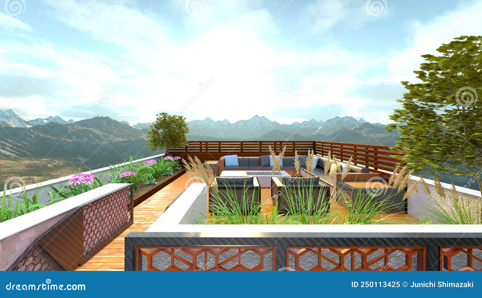 3D Rendering of the Rooftop Terrace Stock Illustration - Illustration ...