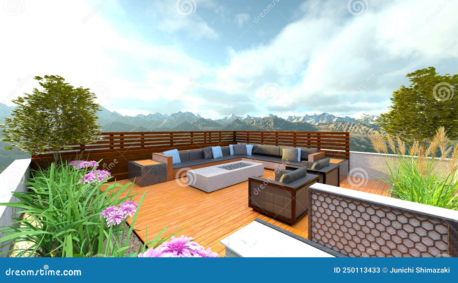 3D Rendering of the Rooftop Terrace Stock Illustration - Illustration ...