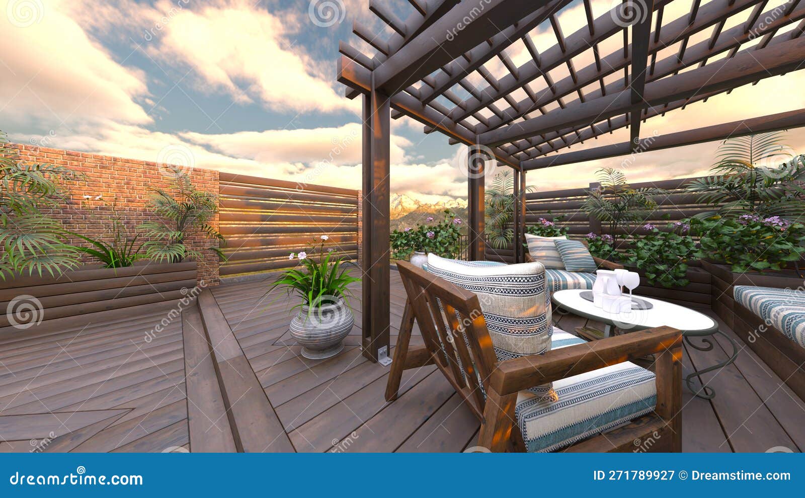 3D Rendering of the Rooftop Terrace Stock Illustration - Illustration ...