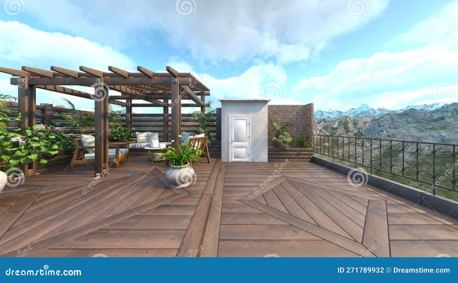 3D Rendering of the Rooftop Terrace Stock Illustration - Illustration ...