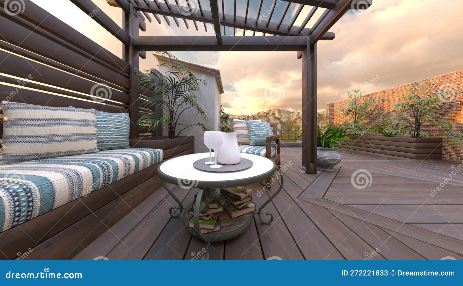 3D Rendering of the Rooftop Terrace Stock Illustration - Illustration ...