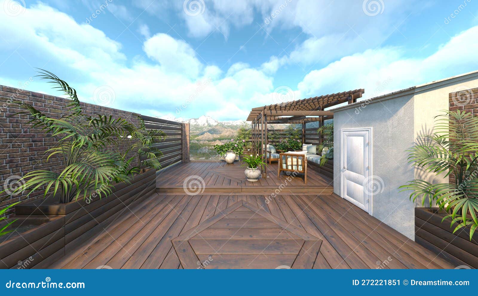 3D Rendering of the Rooftop Terrace Stock Illustration - Illustration ...
