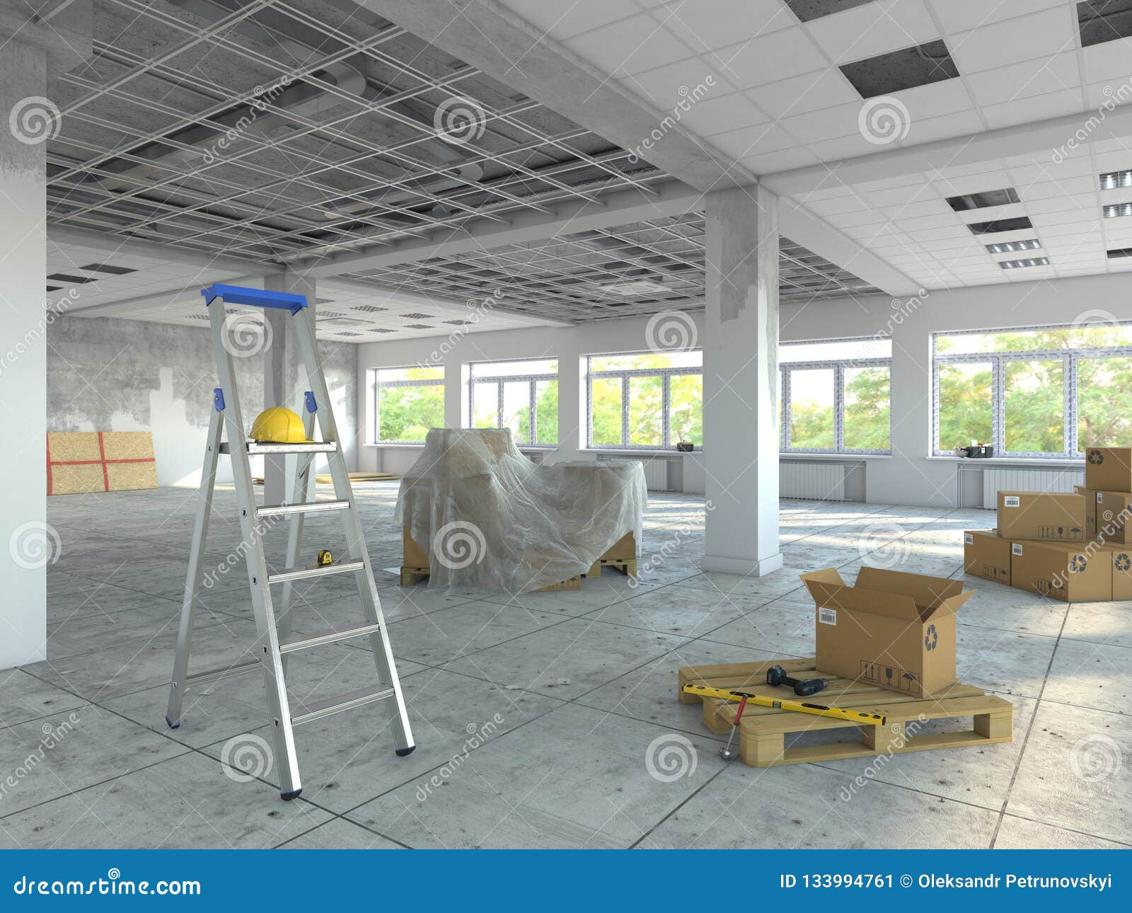 3D Rendering Premises Under Repair Stock Illustration - Illustration of ...