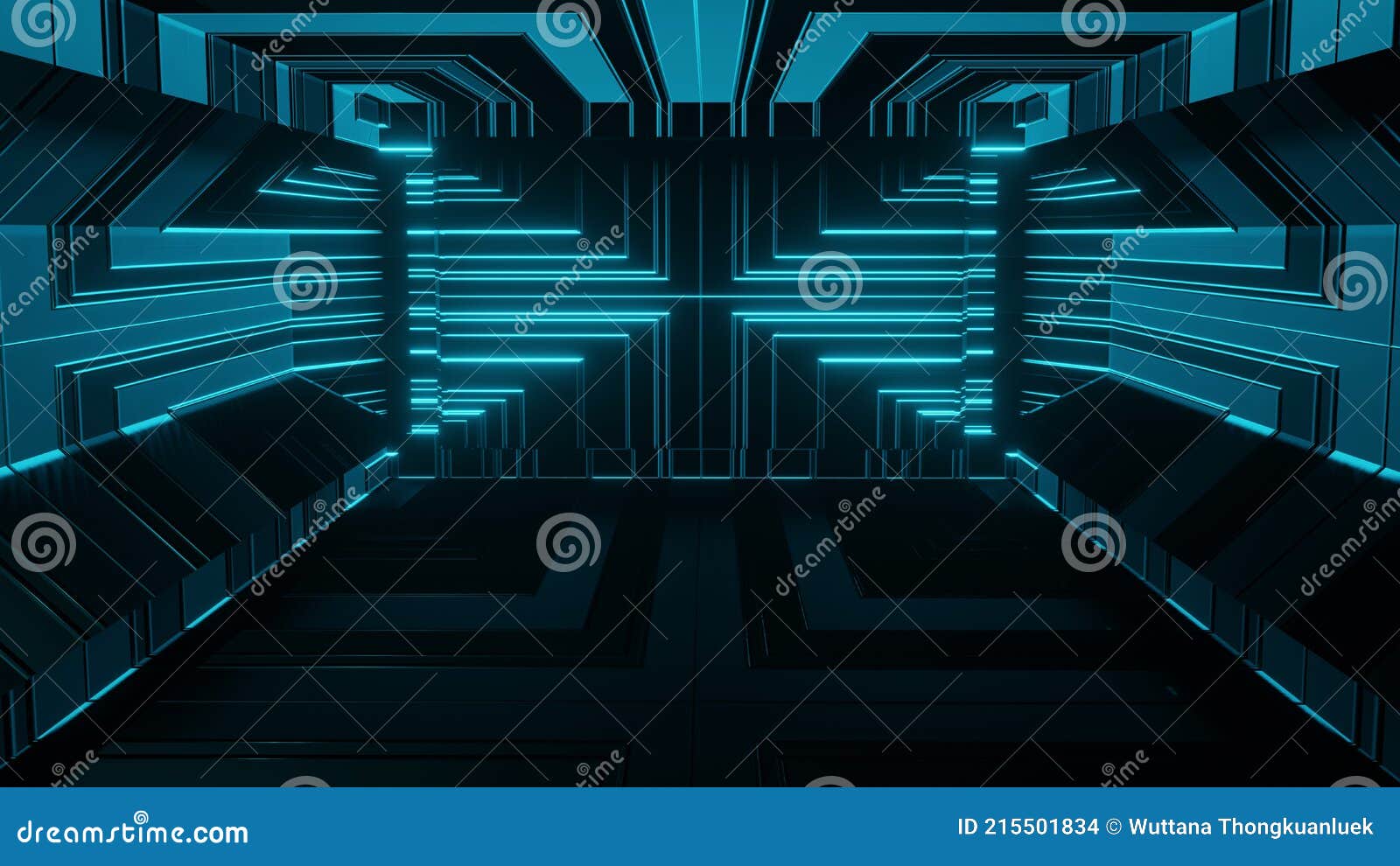 3d Rendering of Rooms with Windows Abstract Blue Light Effect Neon ...