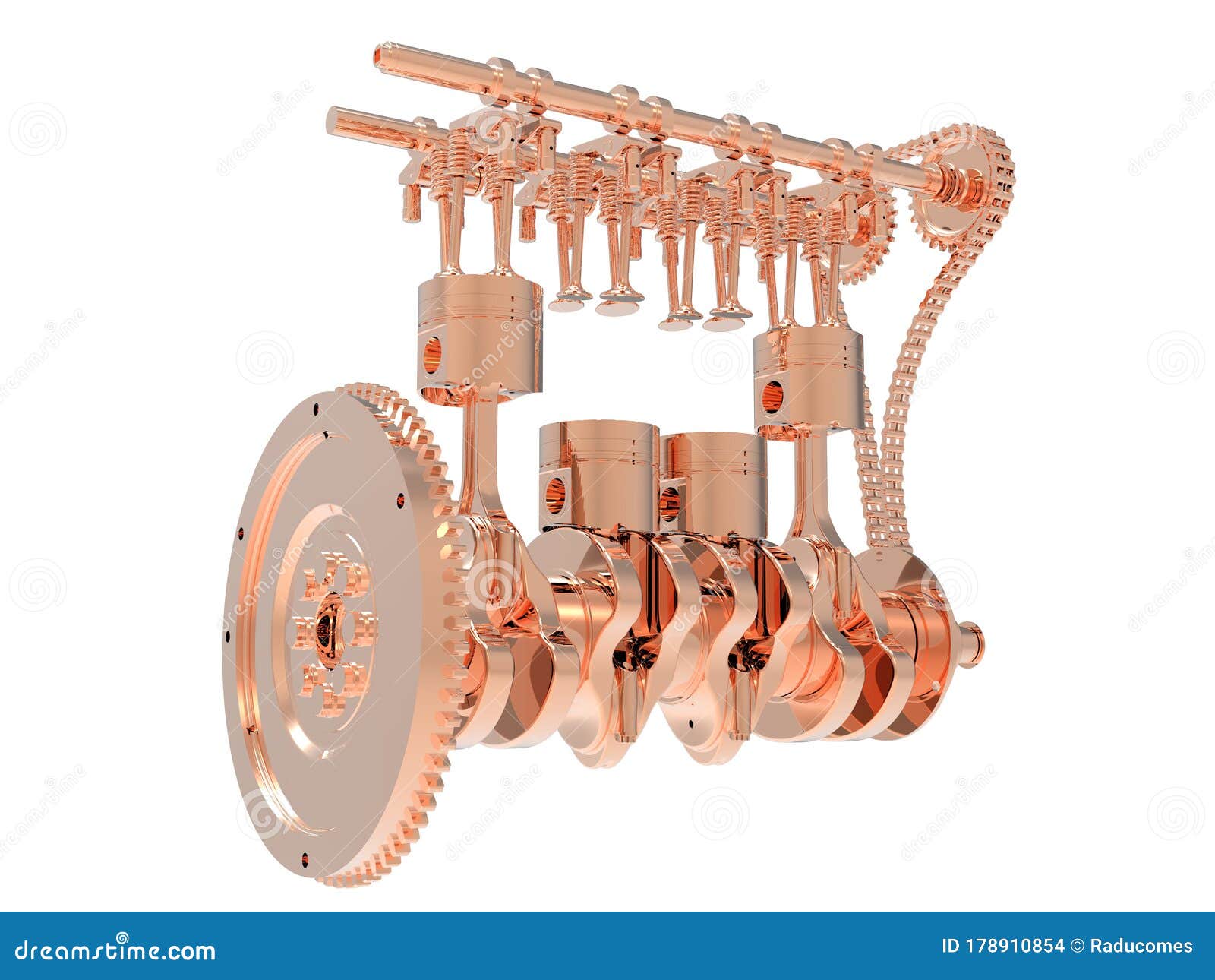 3D Rendering - Rose Gold 4 Pistons In Line Car Engine Stock ...
