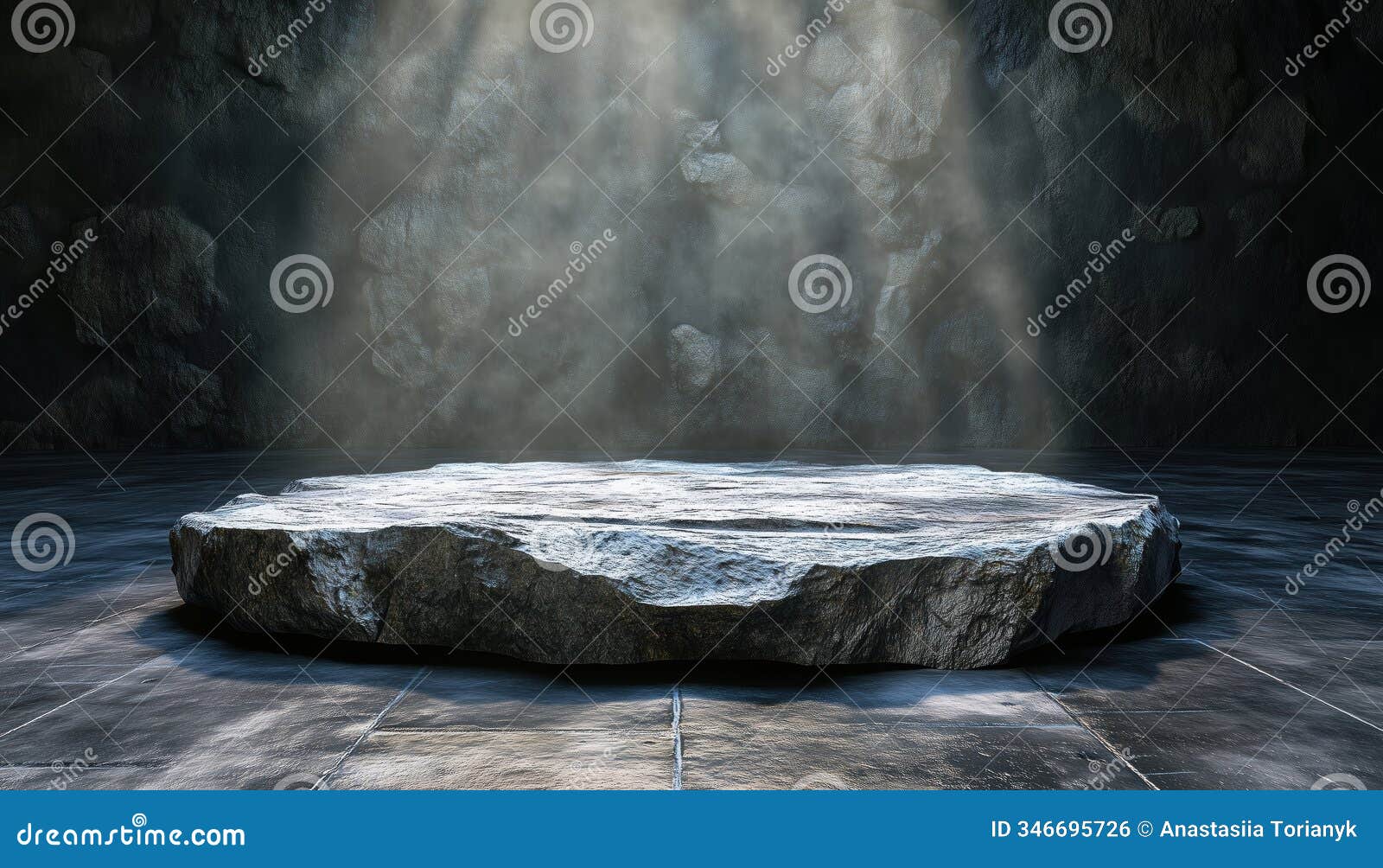 3d Rendering of Rough Stone Stage Over Water Surface. a Digital Image ...