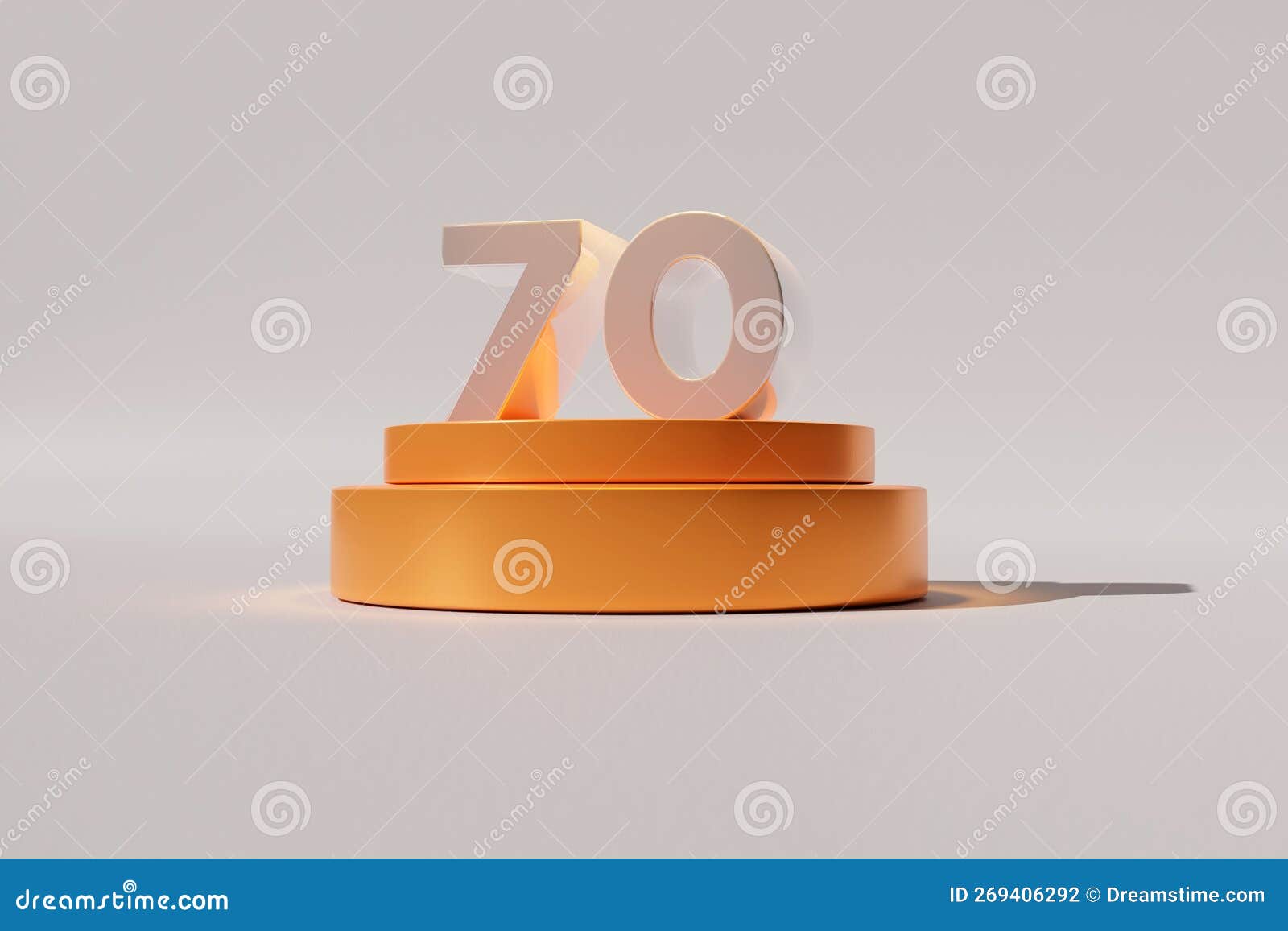 3D Rendering of Round Orange Platform with White Number 70 Symbolizing ...