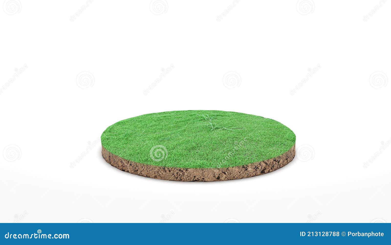 3d Rendering. Round Soil Ground Cross Section With Green Grass On White ...