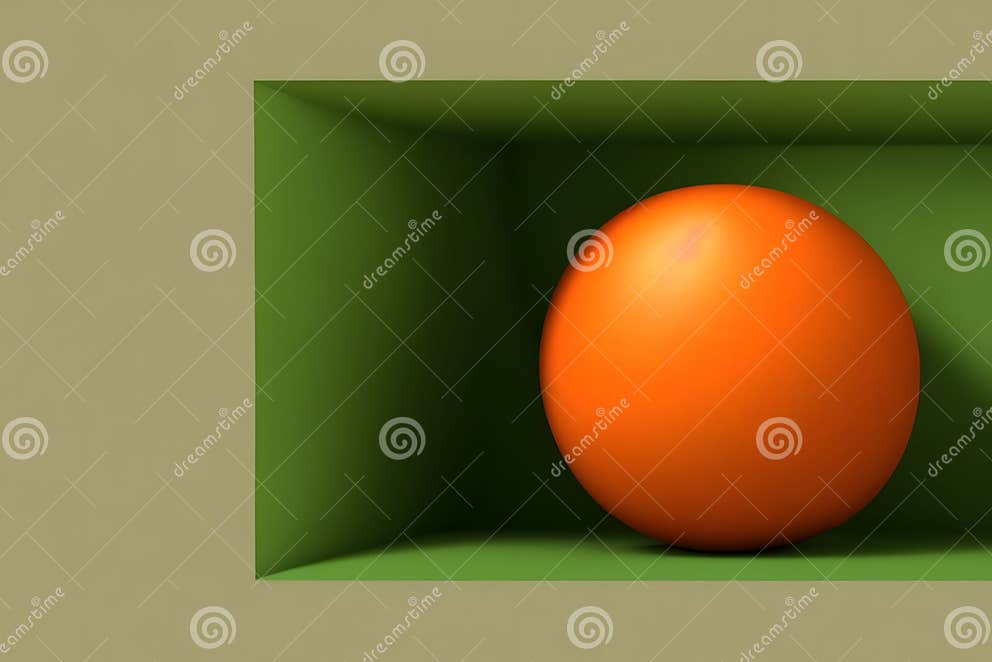 3d Rendering of a Round and Vivid Orange in a Green Rectangular Opening ...