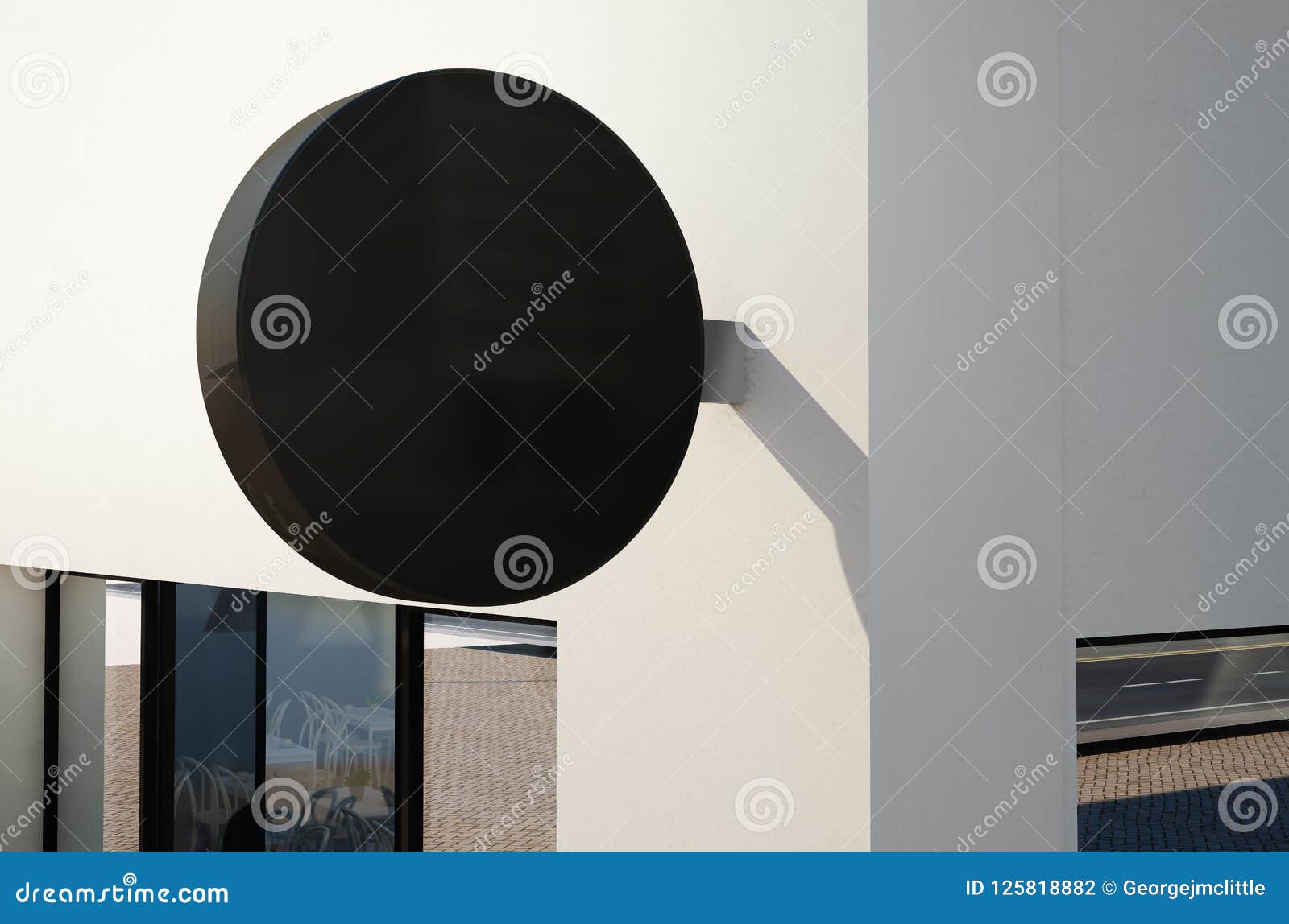 Mockup of a Rounded Sign on Exterior Wall Stock Illustration ...