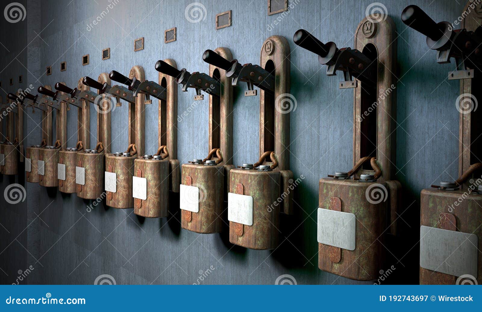 3D Rendering of a Row of Old Electricity Levers Stock Illustration ...
