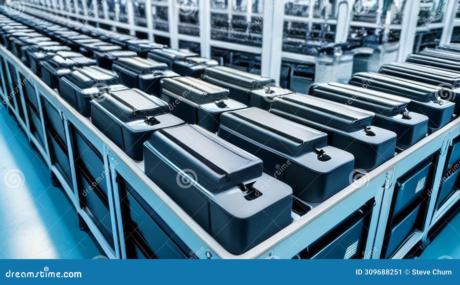 3d Rendering of a Row of Server Racks in a Lithium Battery Factory ...
