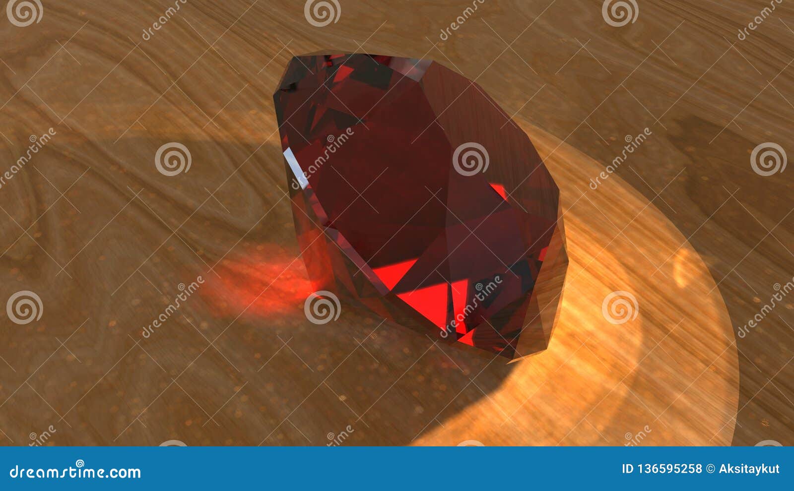 Ruby on Wooden Surface, 3d Rendering Stock Illustration - Illustration ...