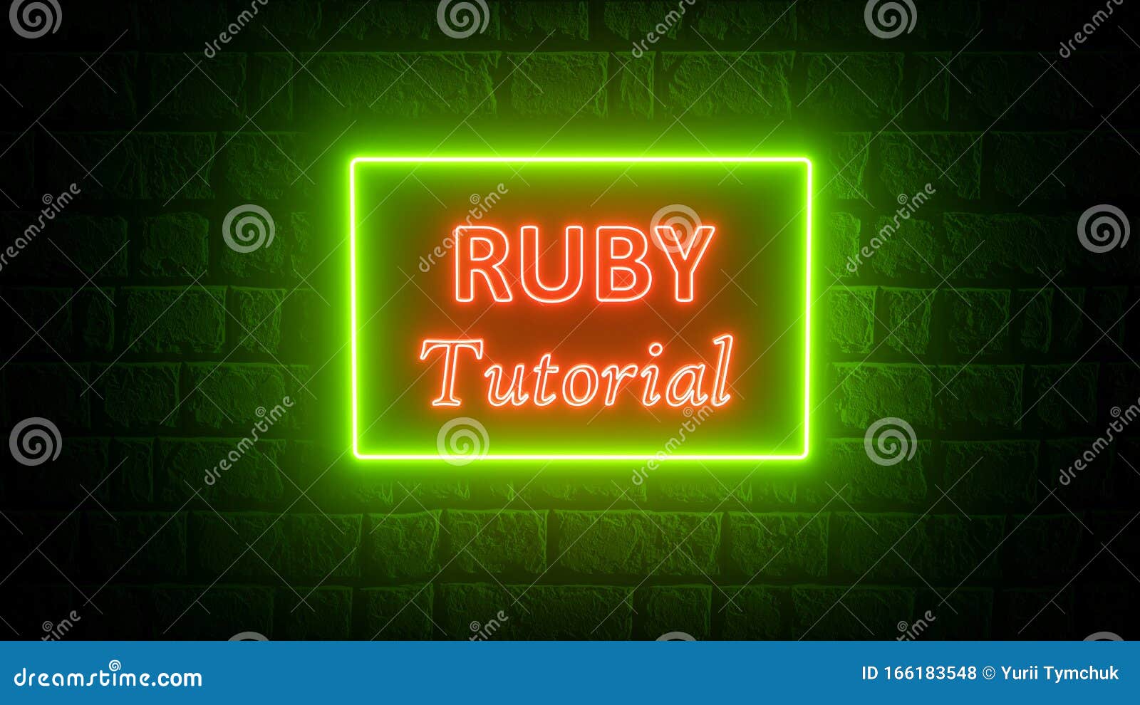 3d Rendering Of Ruby Tutorial In Neon Colors On Brick Wall Programming Tutorial Coding Concept