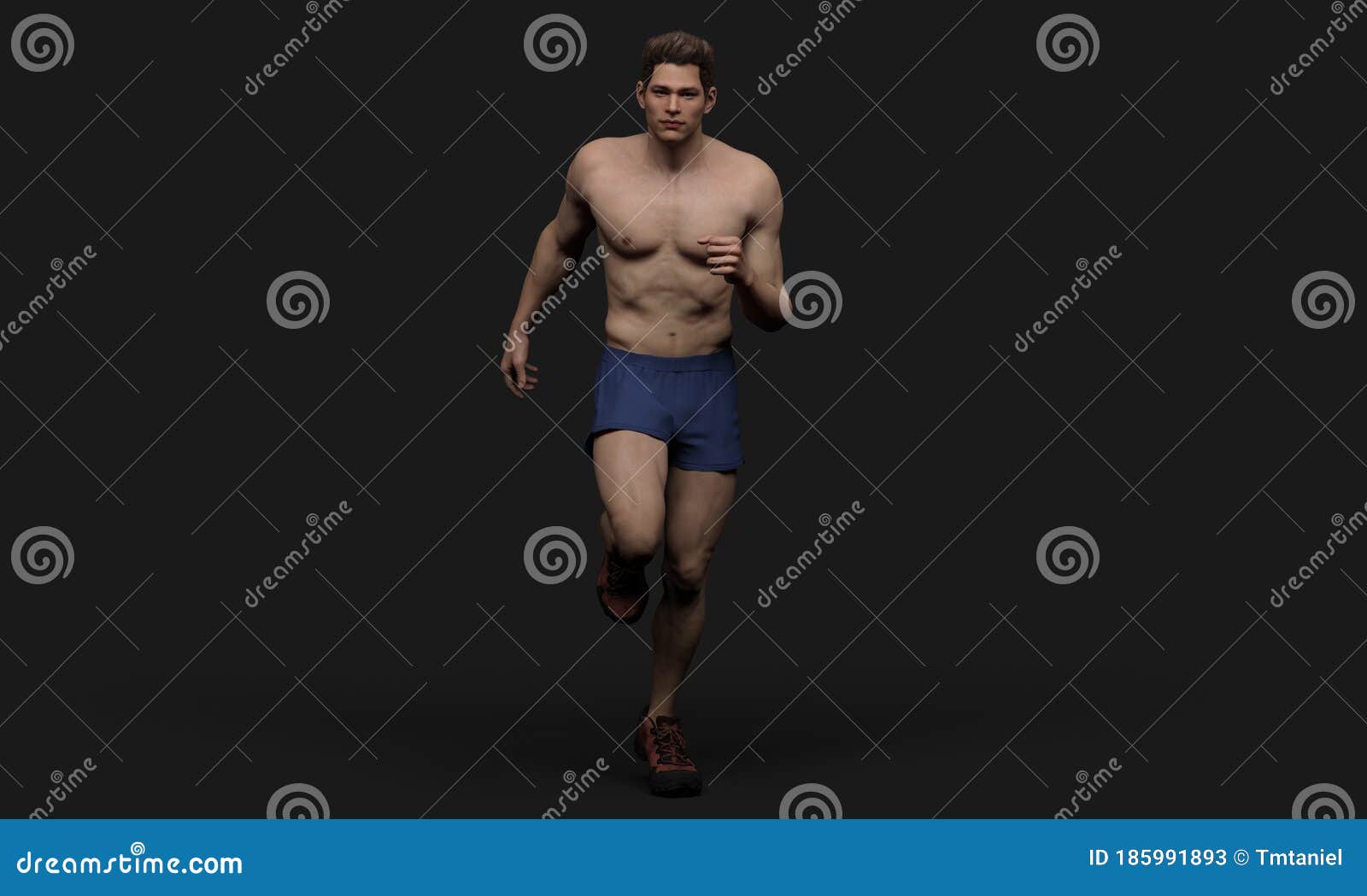 3D Rendering : a Running Man Character in the Black Studio Background ...