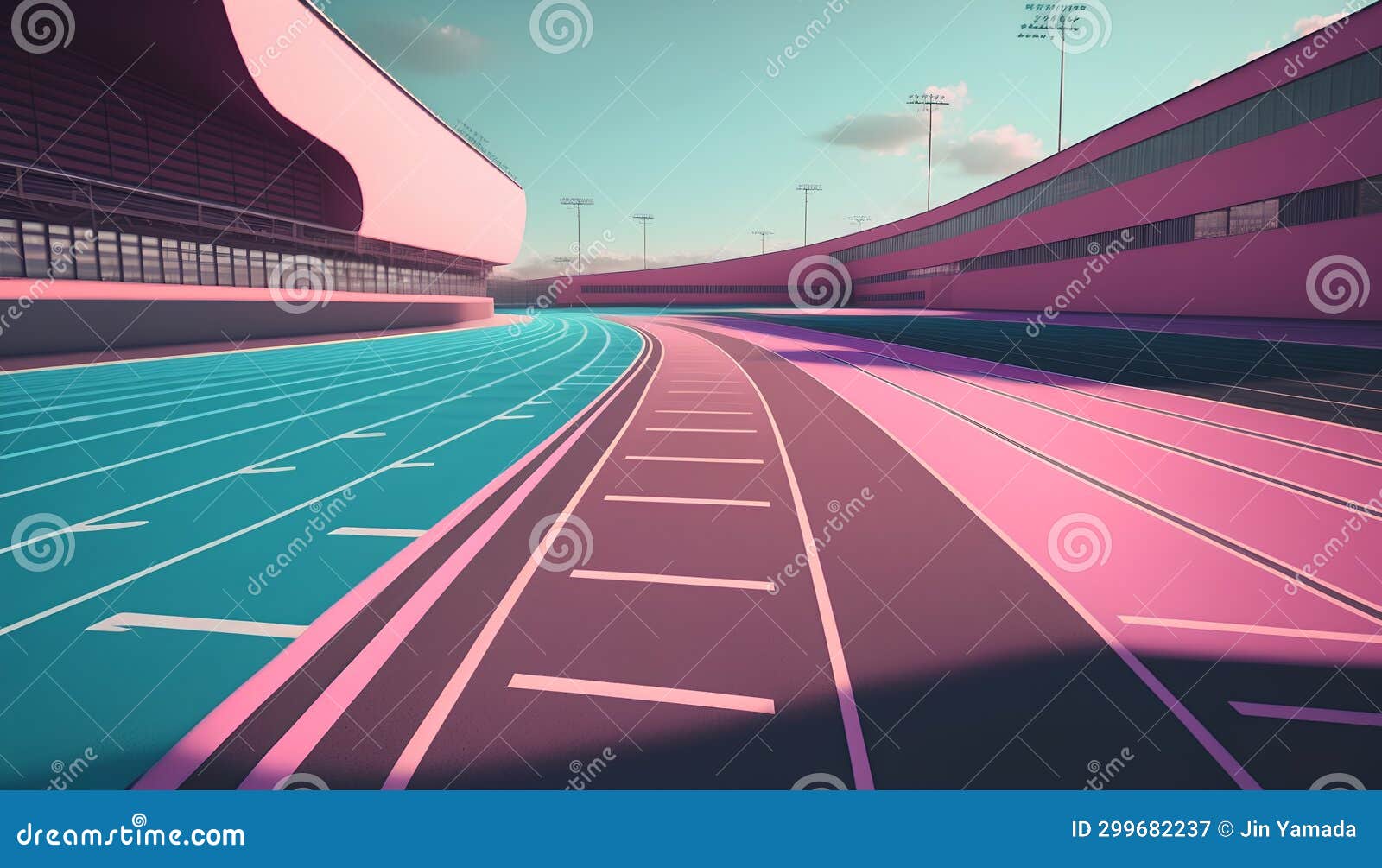 3d Rendering of a Running Track in a Stadium at Sunset. Stock ...