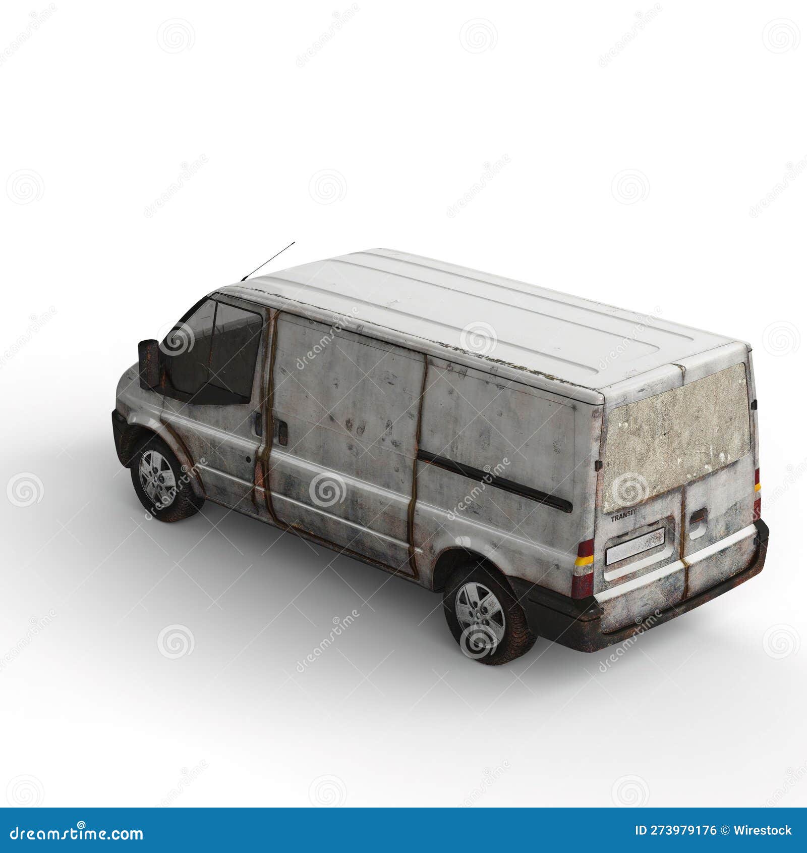 3d Rendering of a Rusty, Dirty Van Parked on a White Surface Stock ...