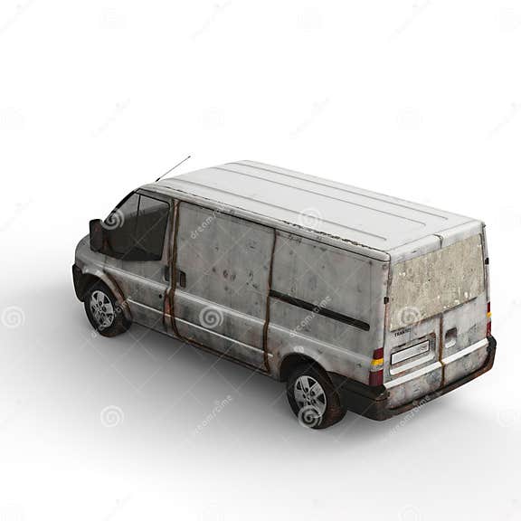 3d Rendering of a Rusty, Dirty Van Parked on a White Surface Stock ...