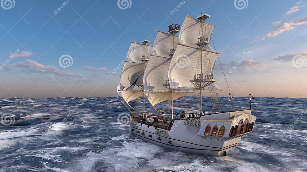 3D Rendering of a Sailing Boat Stock Photo - Image of wave, surface ...