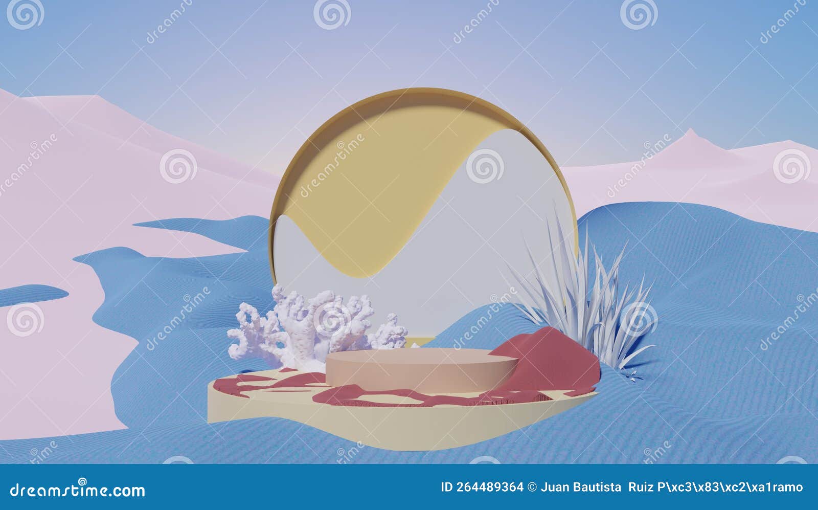 3d Rendering Sand Podium in Windy Desert for Product Display. Sand ...