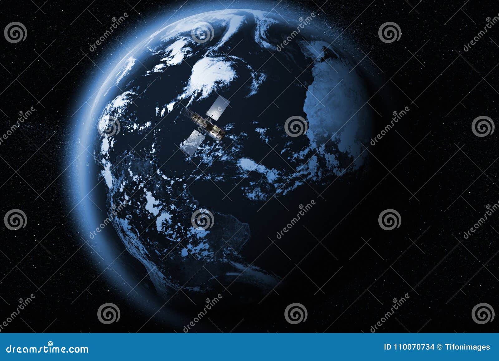 Satellite Orbiting the Earth Stock Illustration - Illustration of blue ...