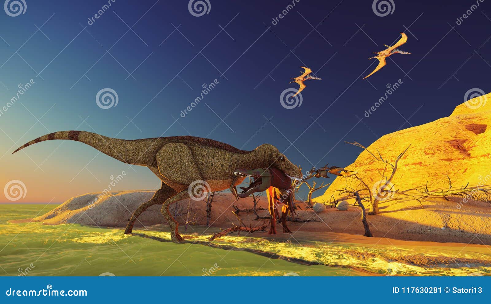 3D Rendering Scene of the Giant Dinosaur Stock Illustration ...