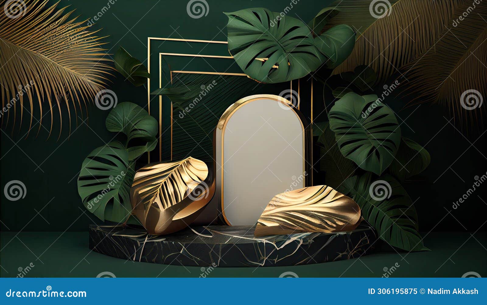 3d Rendering Scene Podium Splay Tropical Leaf Background Dais Display ...