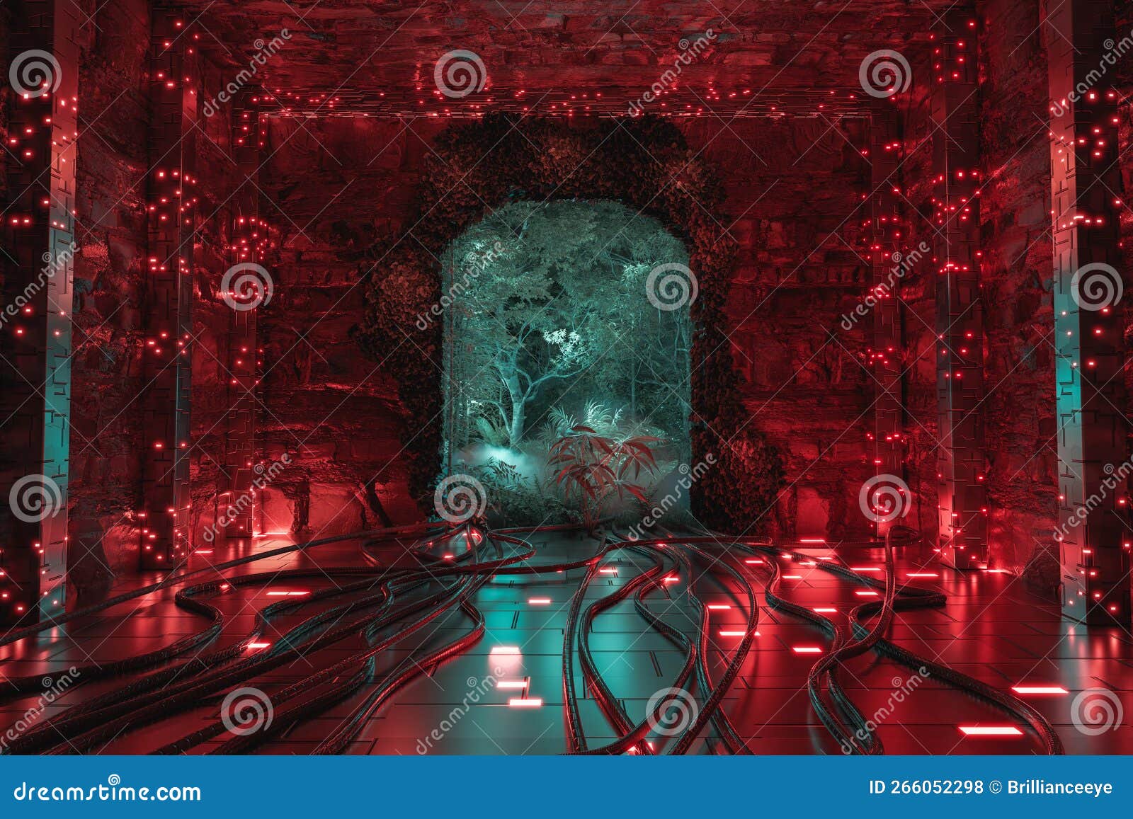 3D Rendering of Sci-fi Room with Futuristic Columns in Front of Arch ...