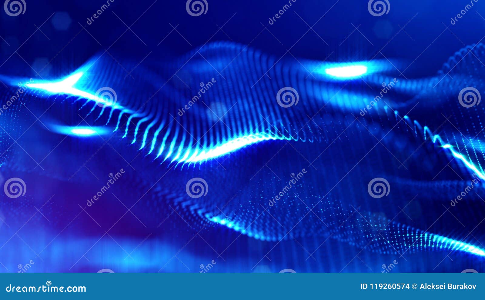 3d Rendering, Science Fiction Background of Glowing Particles with ...