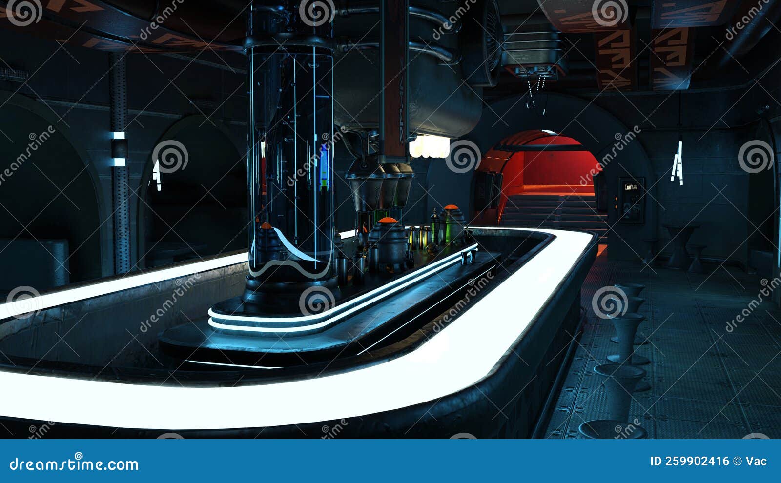 3D Rendering Science Fiction Bar Stock Illustration - Illustration of ...