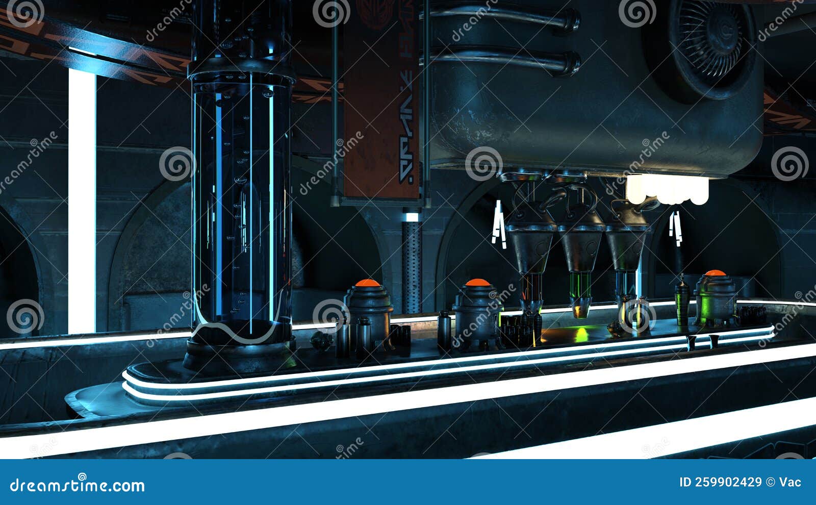 3D Rendering Science Fiction Bar Stock Illustration - Illustration of ...