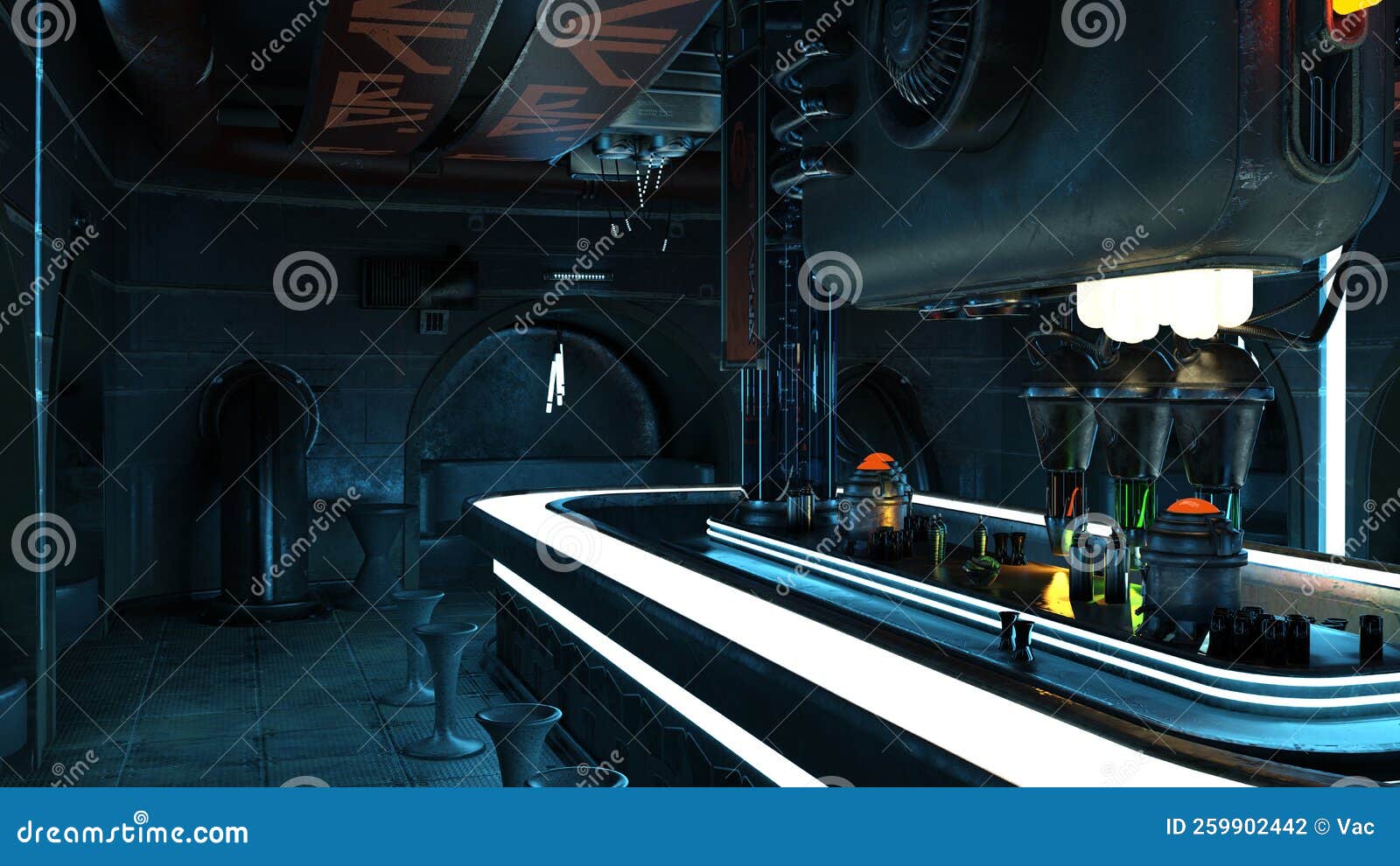 3D Rendering Science Fiction Bar Stock Illustration - Illustration of ...