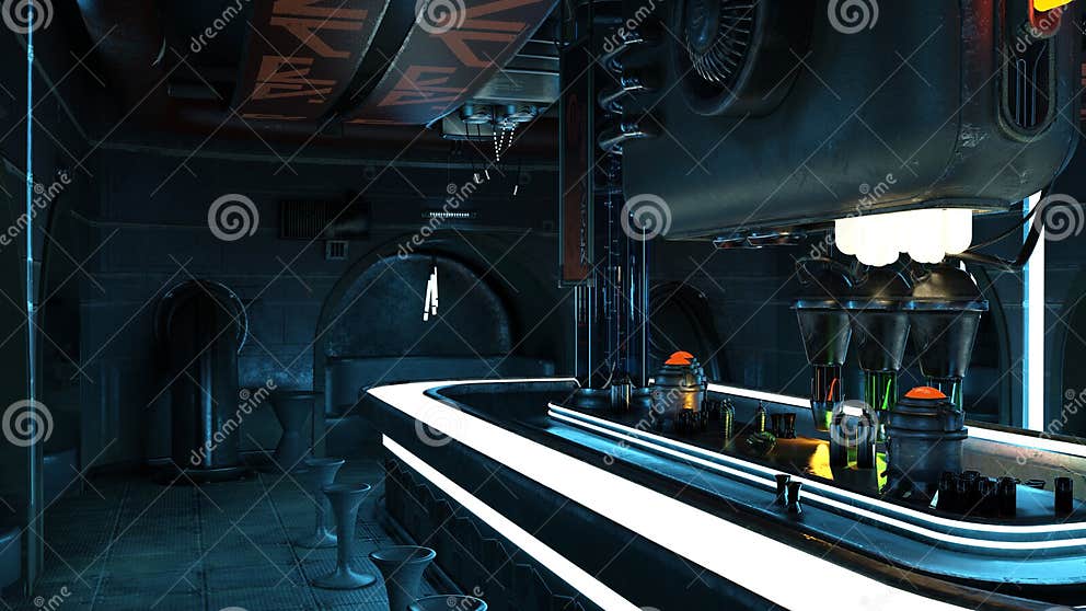 3D Rendering Science Fiction Bar Stock Illustration - Illustration of ...