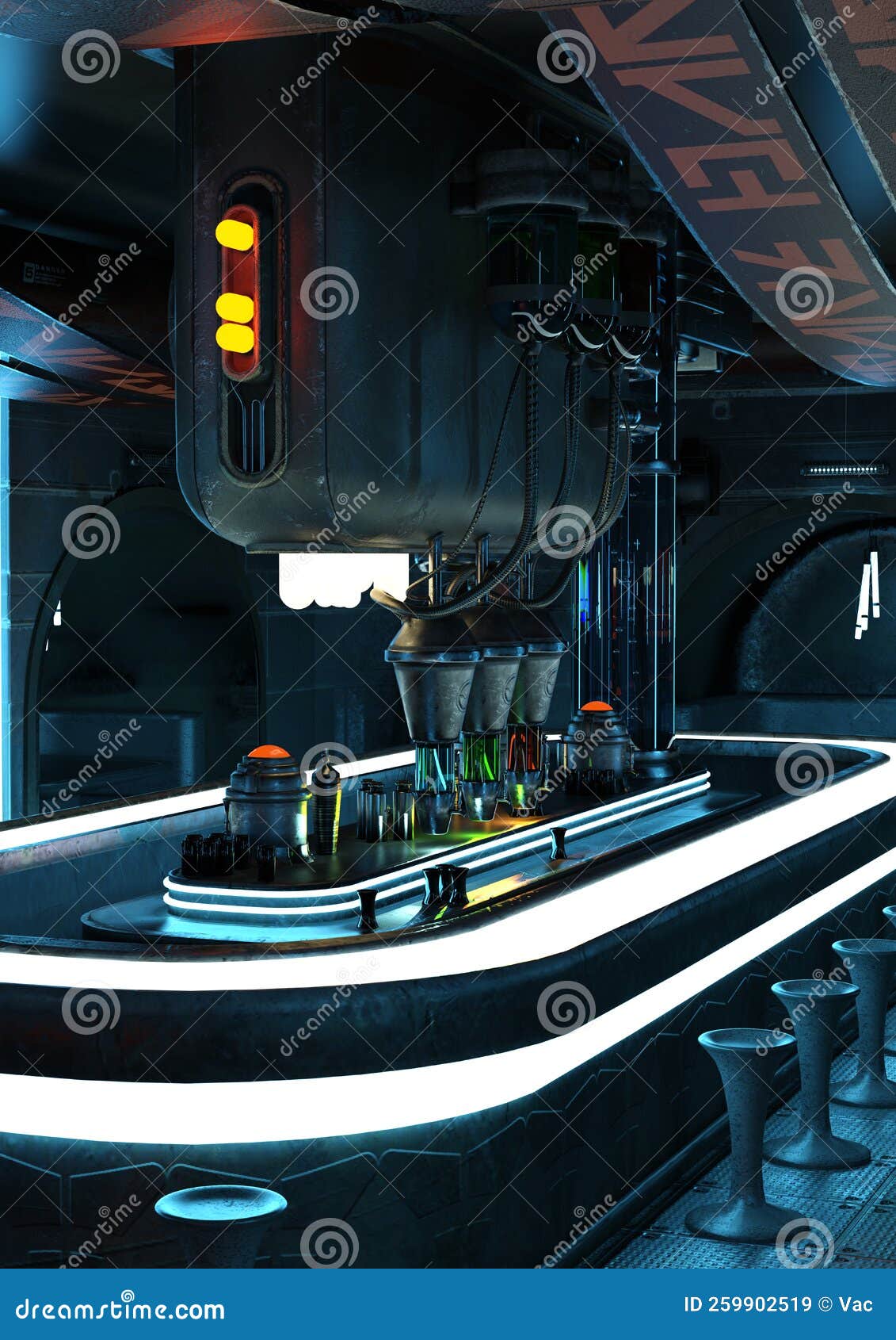 3D Rendering Science Fiction Bar Stock Illustration - Illustration of ...