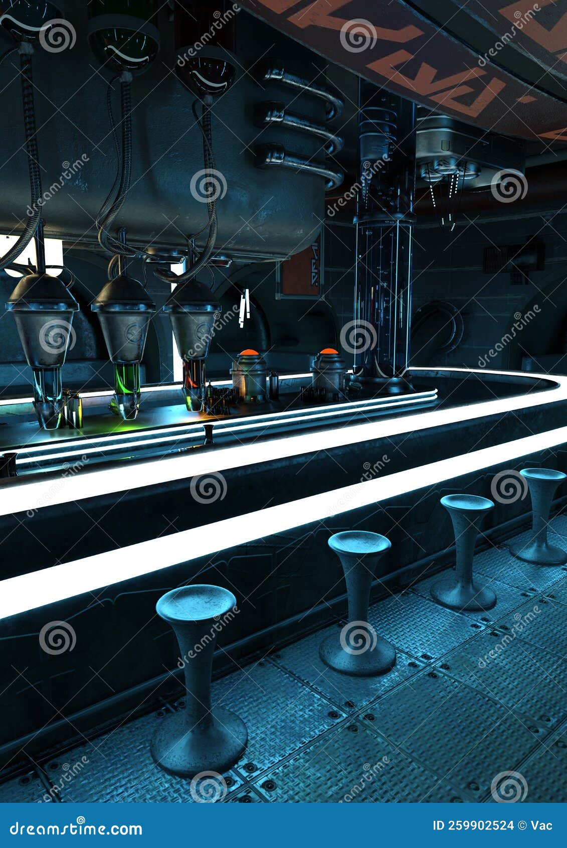 3D Rendering Science Fiction Bar Stock Illustration - Illustration of ...
