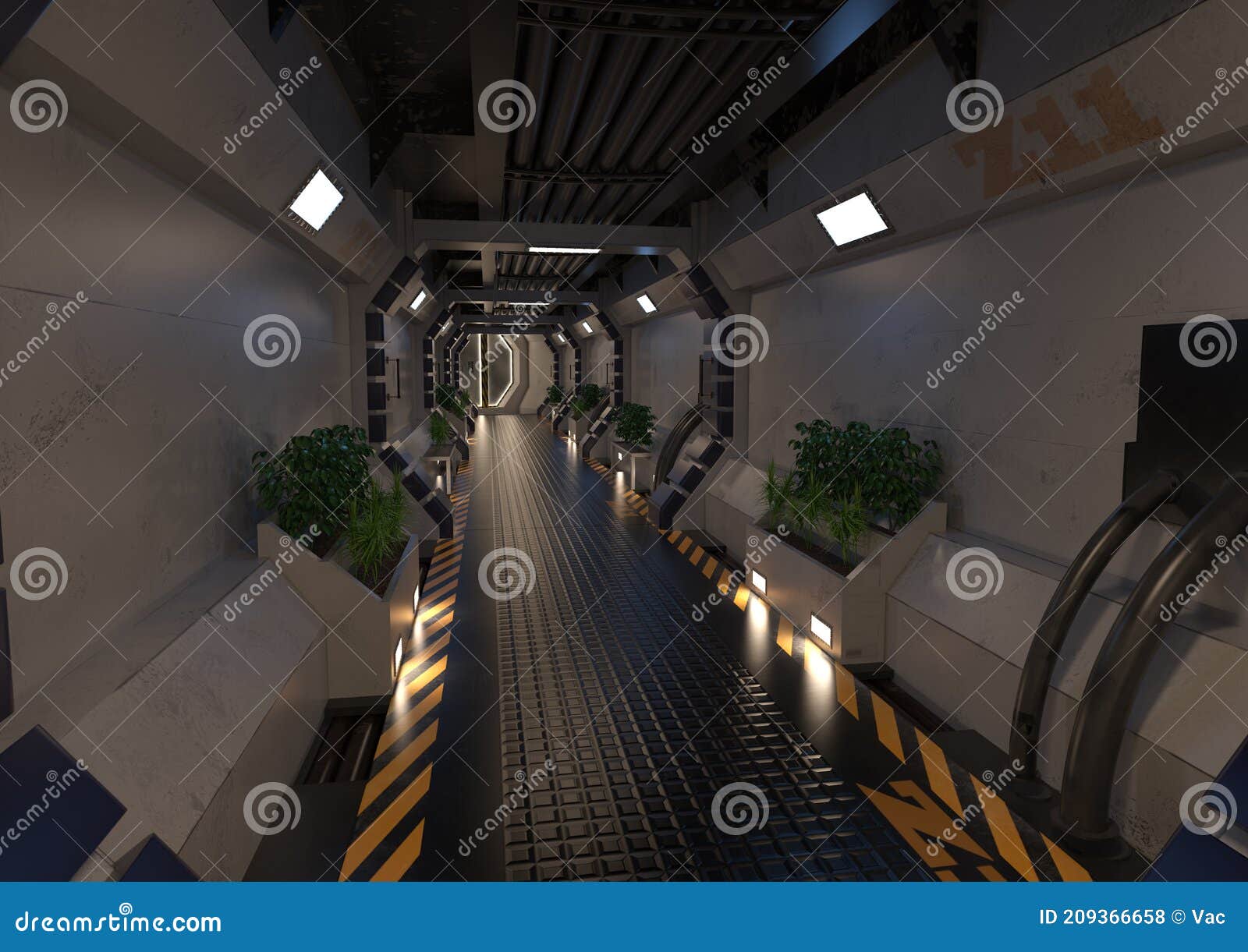 3D Rendering Science Fiction Corridor Stock Illustration - Illustration ...