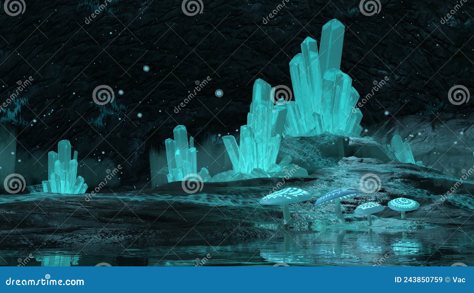 3D Rendering Crystal Cave stock illustration. Illustration of glowing ...
