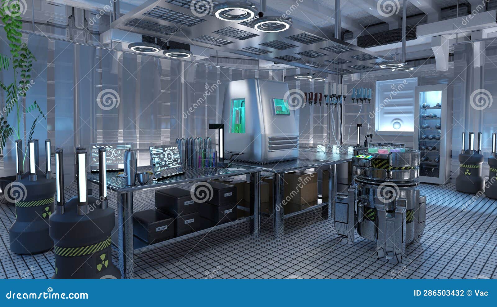 3D Rendering Science Fiction Laboratory Stock Illustration ...