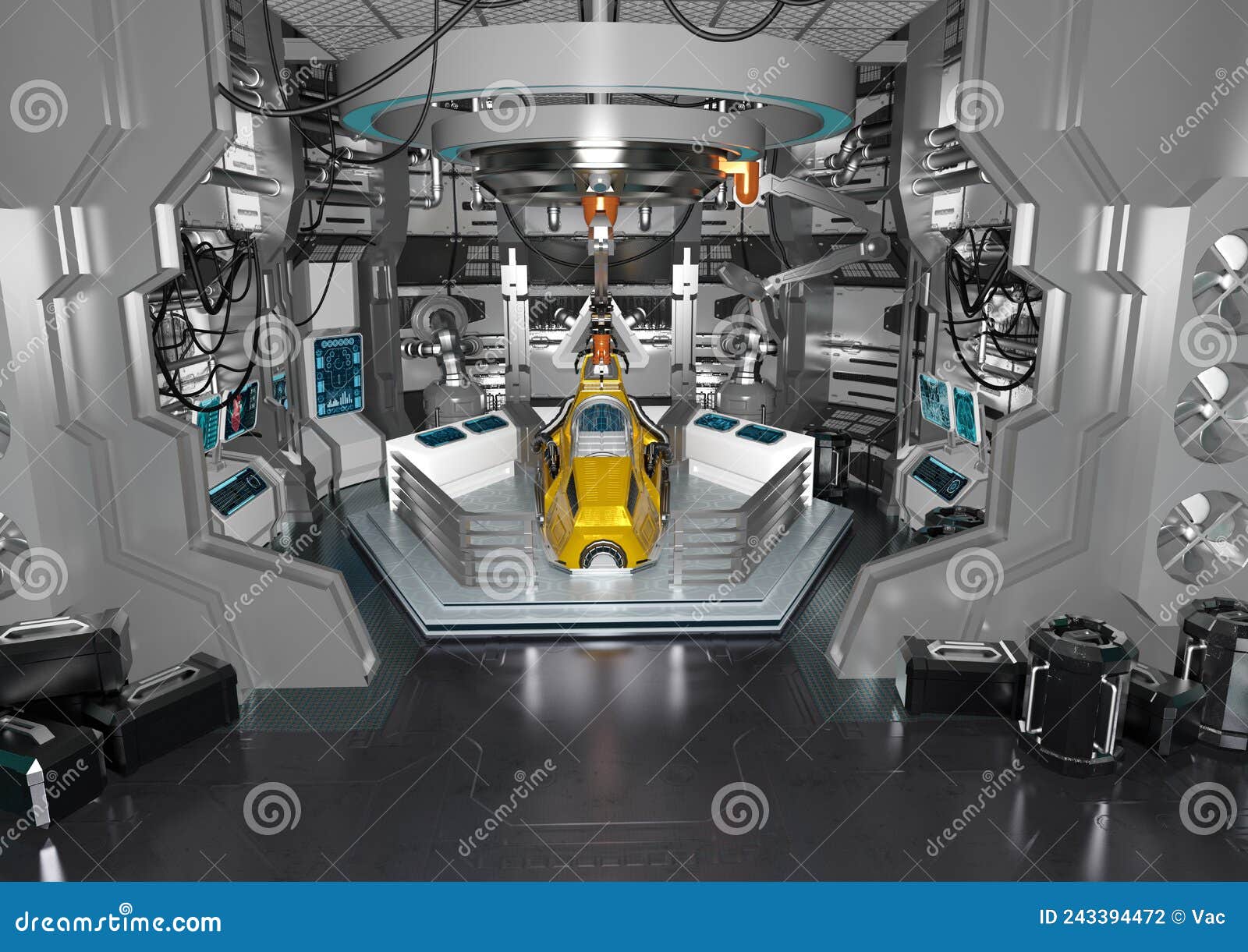 3D Rendering Science Fiction Laboratory Stock Illustration ...