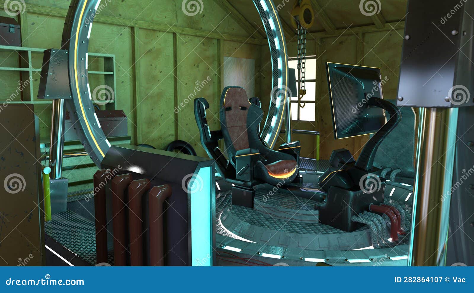 3D Rendering Time Machine stock illustration. Illustration of future ...