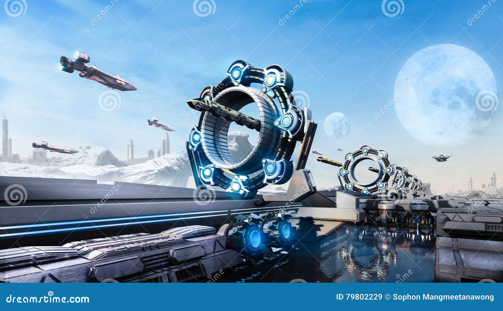 3d Rendering Scifi Fantasy Concept Cityscape and Transport in the ...