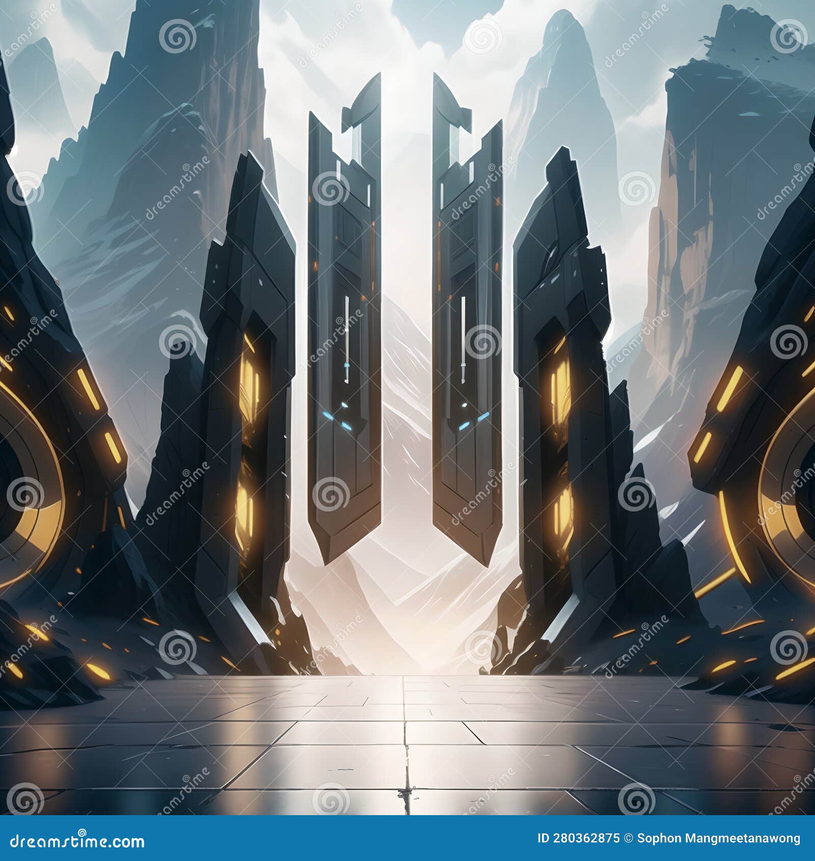 3D Rendering Scifi Space Portal Gate Stock Illustration - Illustration ...