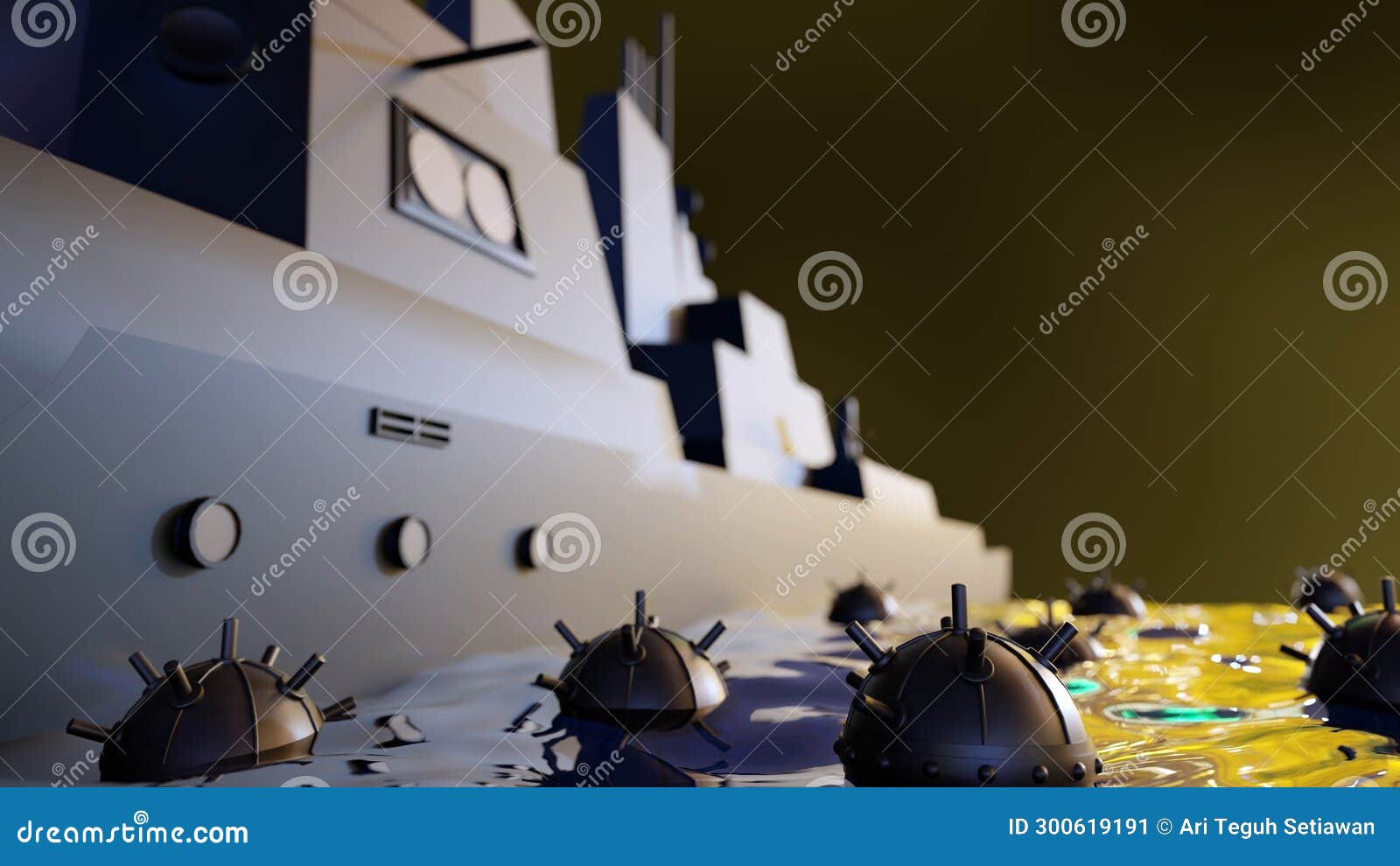 A 3D Rendering of a Sea Mine or a Naval Mine Placed in Water and a ...