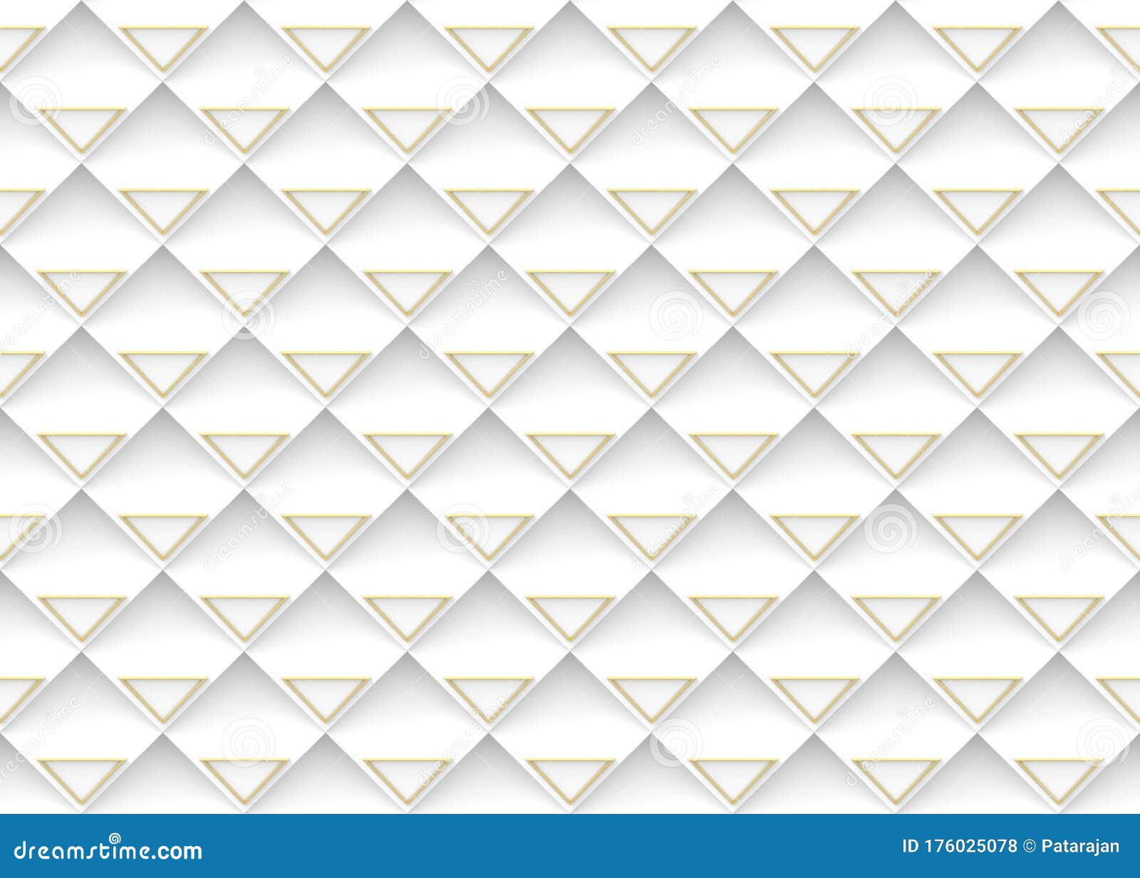 3d Rendering. Seamless Golden Triangle Pattern on White Square Panels ...