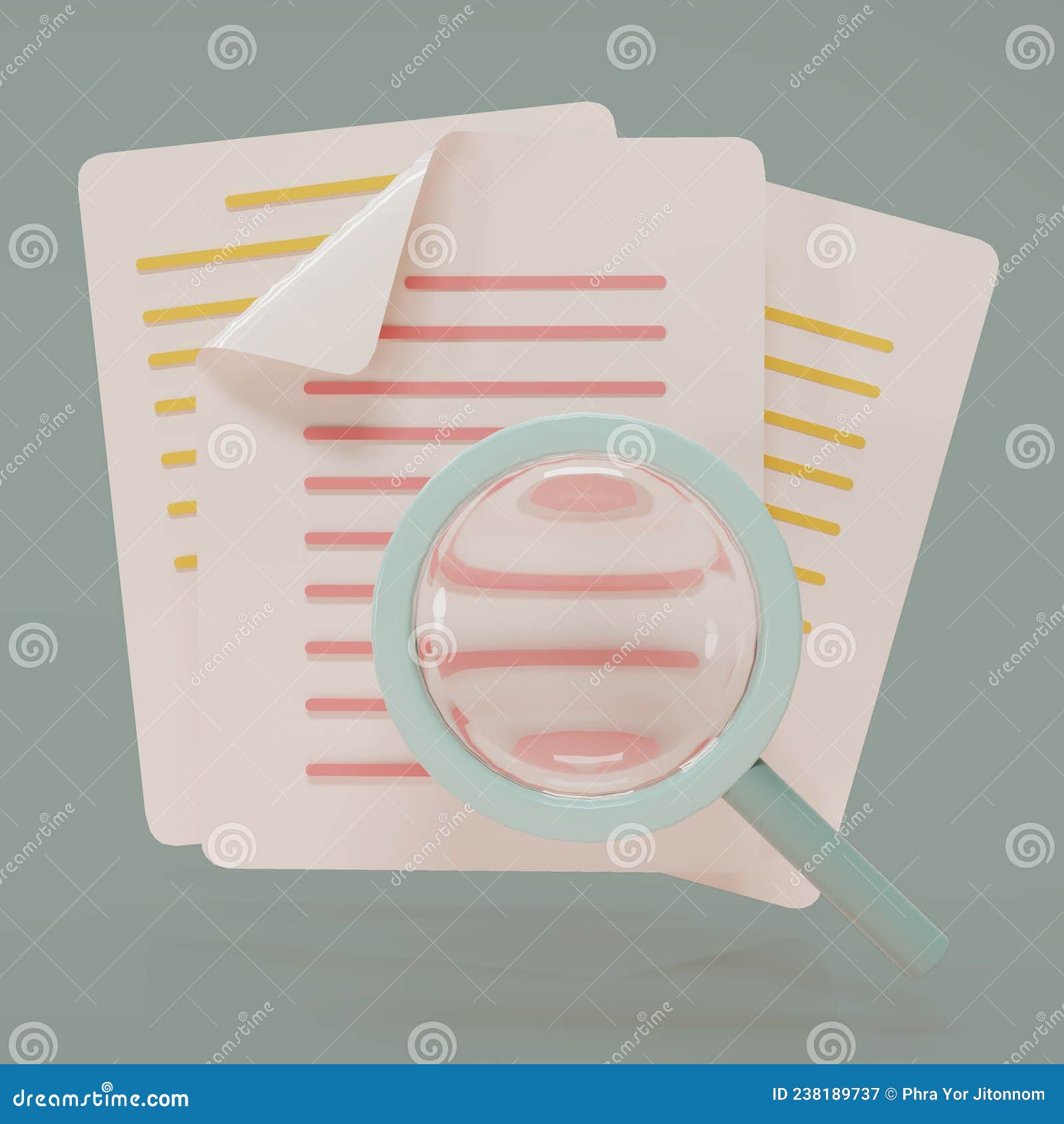 3d Rendering Search Document Magnifier. Document Icons with Magnifying ...