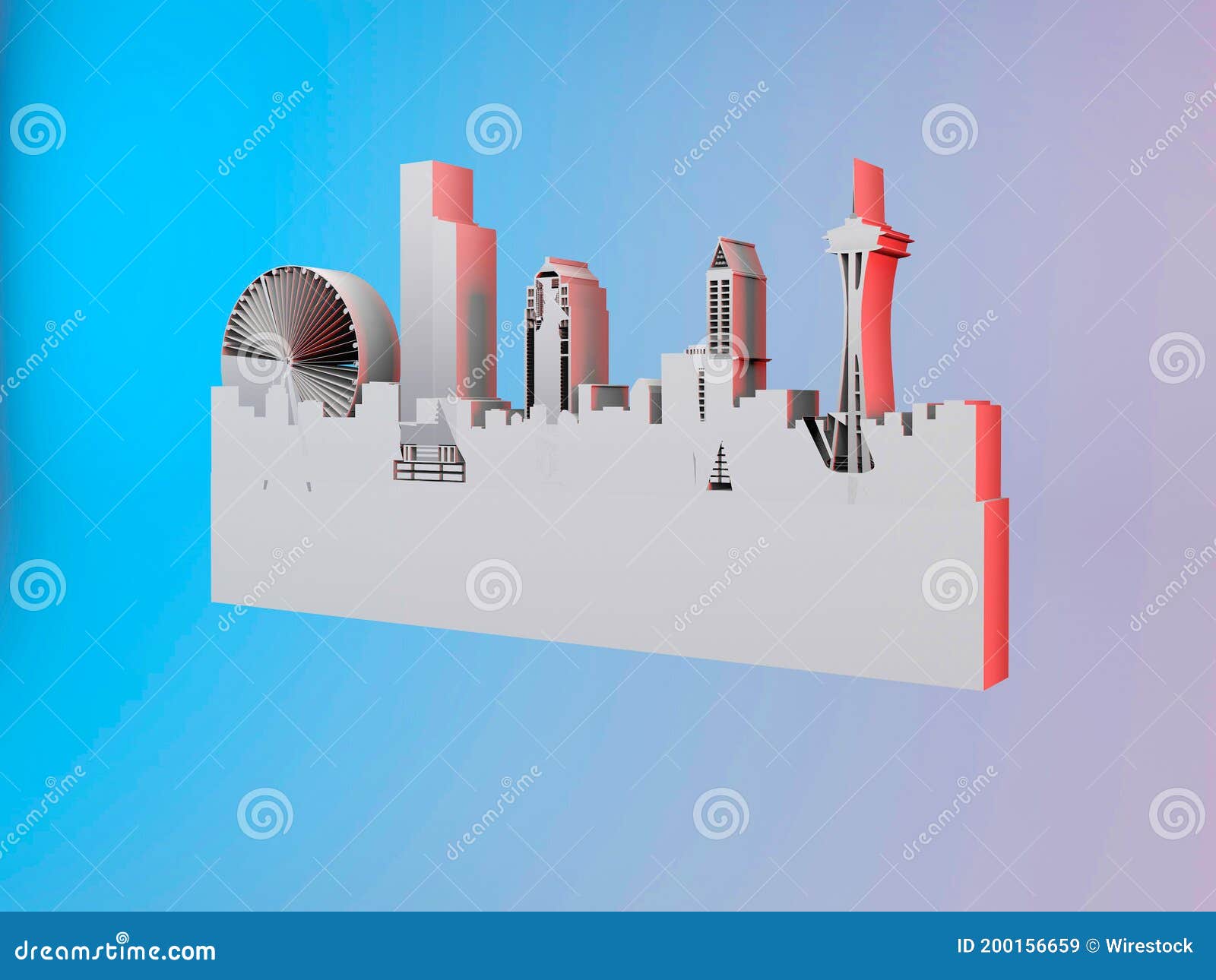 3D Rendering of the Seattle Skyline Isolated on a Gradient Background ...