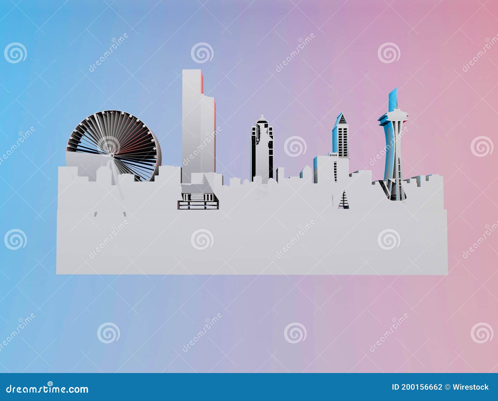 3D Rendering of the Seattle Skyline Isolated on a Gradient Background ...